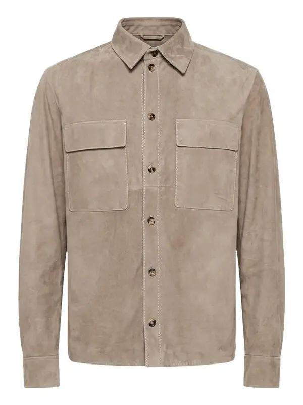 Agnona Leather Pocket Shirt Jacket - Beige