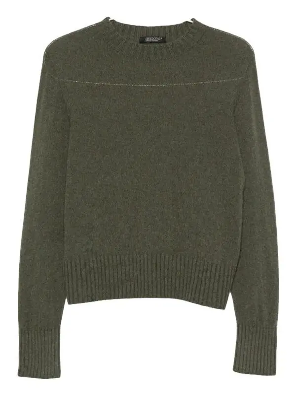 ARAGONA Long-sleeve Ribbed Trim Sweater - Green
