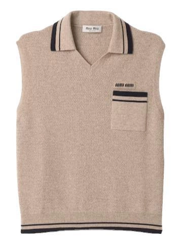 Miu Miu Cashmere Vest With Mesh-stitch Detailing - Hemp