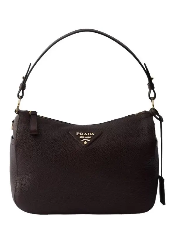 Prada Medium Leather Shoulder Bag - Dark Brown