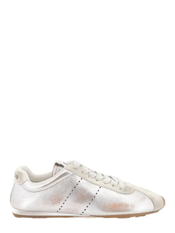 Miu Miu Metallic Leather Lace-up Sneakers - White