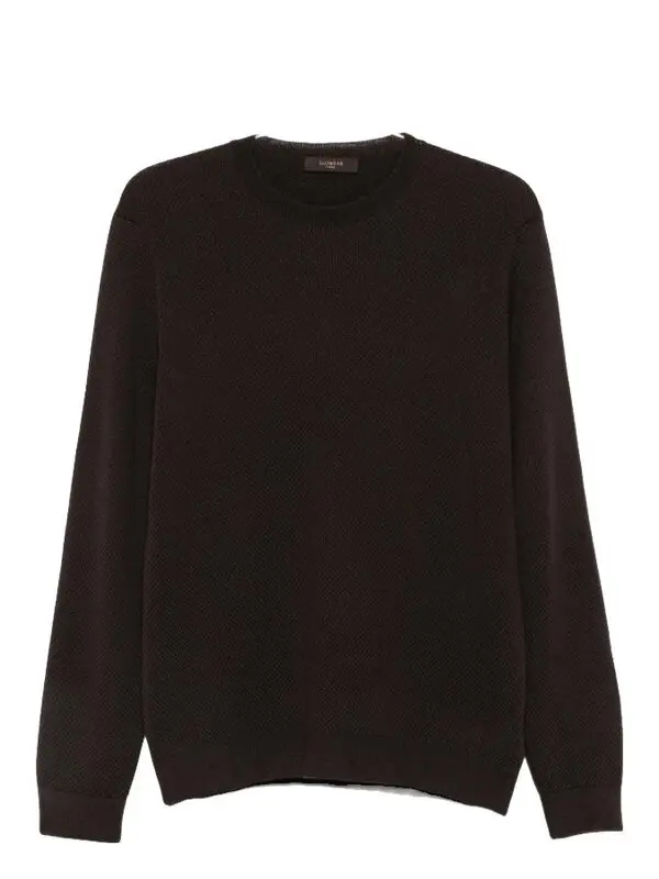 ZANONE Textured Crew Neck Long Sleeve Sweater - Dark Brown