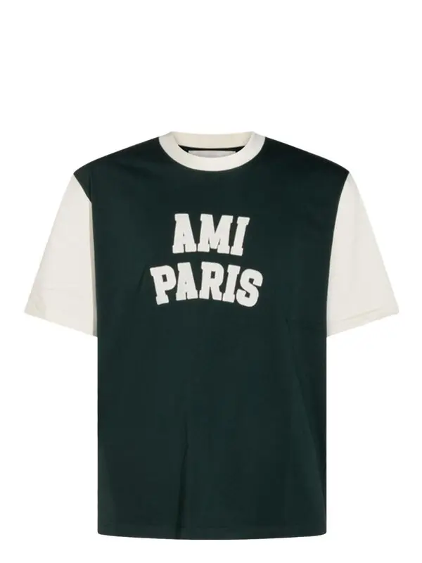 AMI Paris Logo Print Crewneck T-shirt - Green