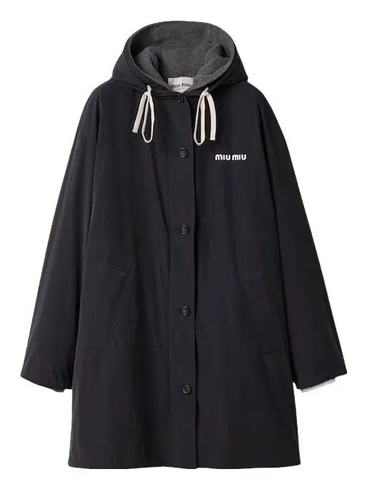 Miu Miu Relaxed Fit Hooded Jacket With Transfer Logo - Black