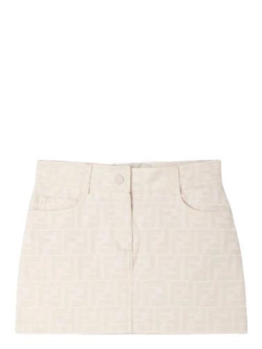 Fendi Ff Monogram Embroidered Denim Mini Skirt - White
