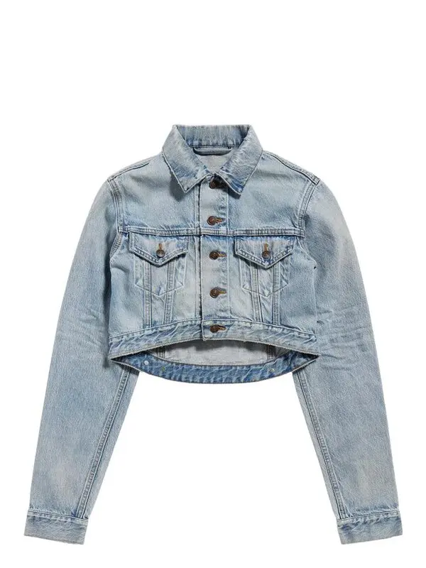 Balenciaga Cropped Bleach Denim Jacket - Blue