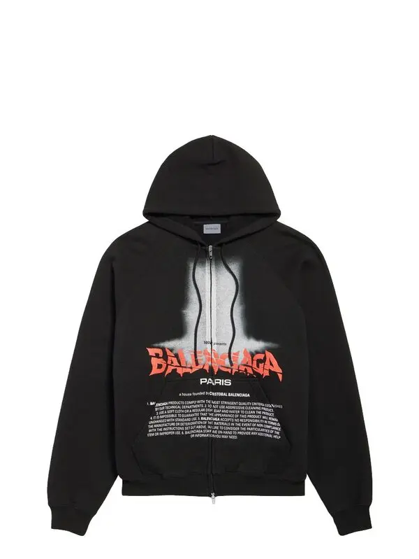 Balenciaga Oversized Zip-up Hoodie With Graphic Print - Black