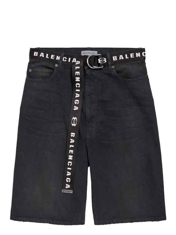 Balenciaga Belted Denim Shorts - Brown