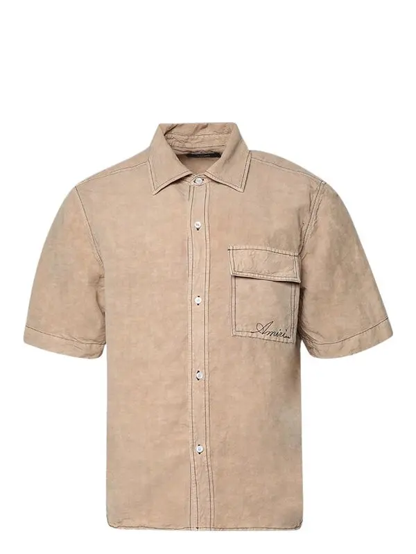 Amiri Script Linen Gd Pkt Ss Shirt Earth - Tan
