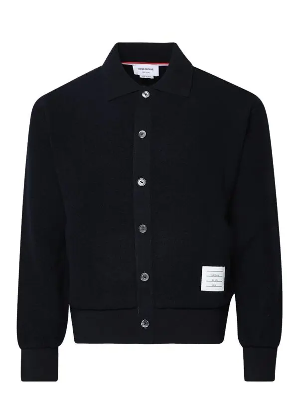 Thom Browne Wool Fleece Polo Collar Jacket - Navy