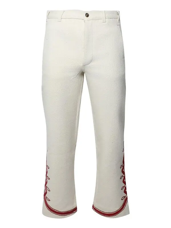 BAZISZT Bazyiszt Straight Leg Embroidered Cotton Pants - Beige