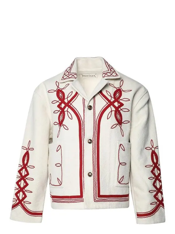 BAZISZT Bazyiszt Off-white And Red Embroidered Shirt Jacket - Beige
