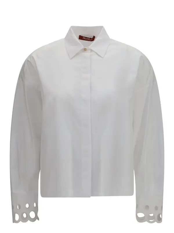 Max Mara Cotton Poplin Shirt With Embroidered Cuffs - White
