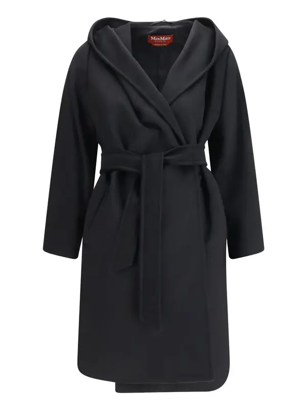 Max Mara Wool Drape Robe Coat - Black