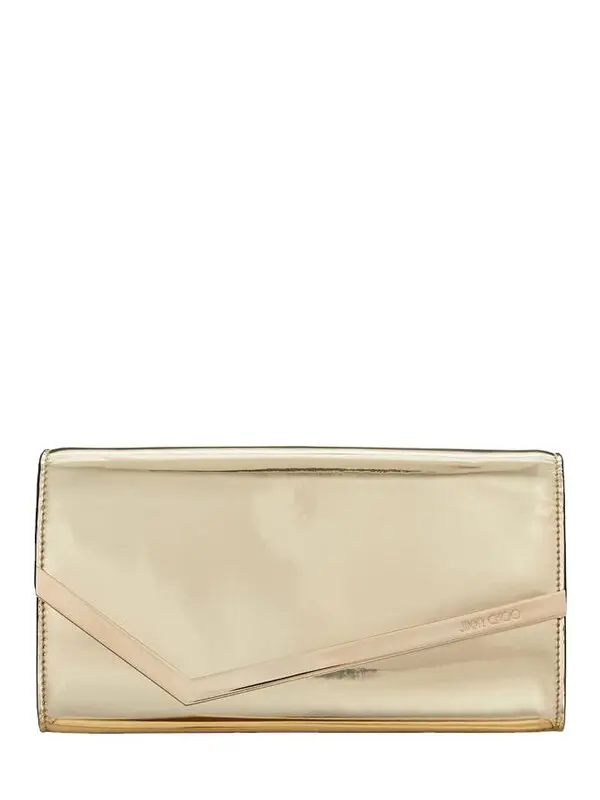 JIMMY CHOO Metallic Leather Clutch Bag With Chain Strap - Gold