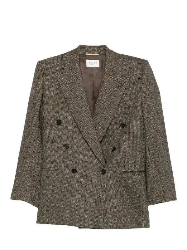 Saint Laurent Double-breasted Herringbone Blazer - Brown