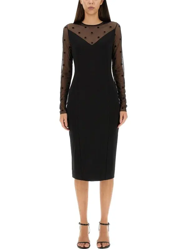 Givenchy 4g Patterned Sheer Sleeve Dress - Black