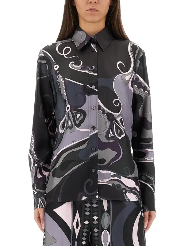 Emilio Pucci Orchid Print Silk Shirt - Black