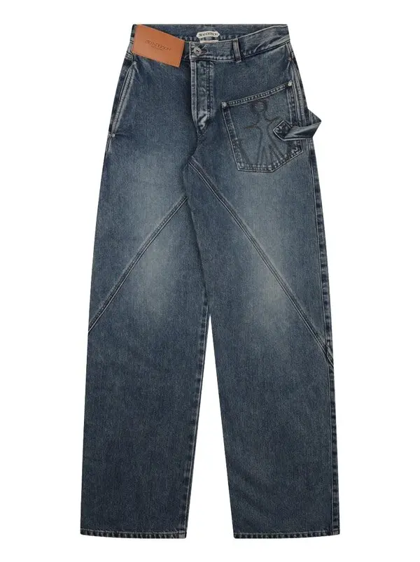 JW Anderson Wide Leg Jeans With Logo Patch - Blue