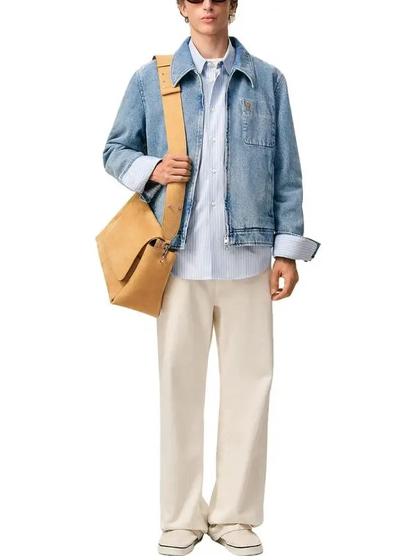 AMI Paris Denim Zip Jacket With De Coeur Embroidery - Blue