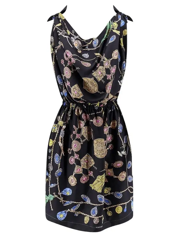 Versace Printed Silk Twill Midi Dress - Black