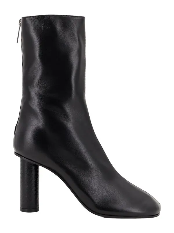 Paris Texas Alice Leather Square Toe Zip Up High Heel Boots - Black