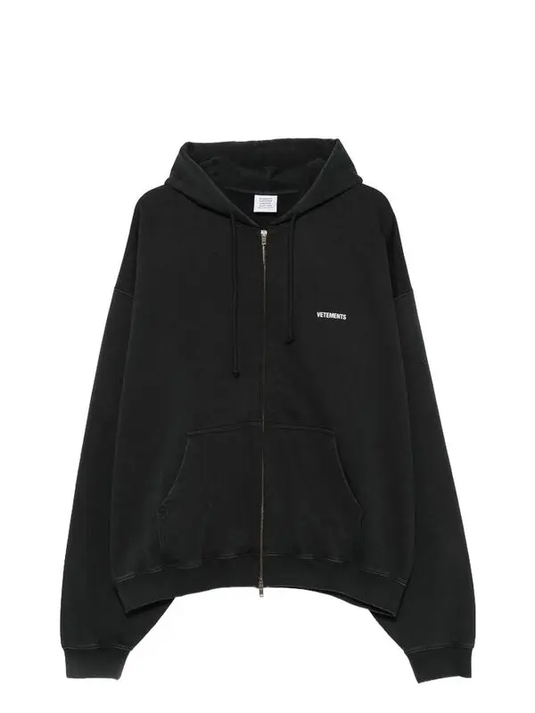 Vetements Cotton Logo Print Zip-up Hoodie - Black