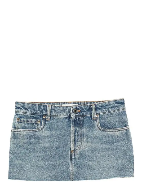 Miu Miu Denim Skirt With Frayed Hem - Blue