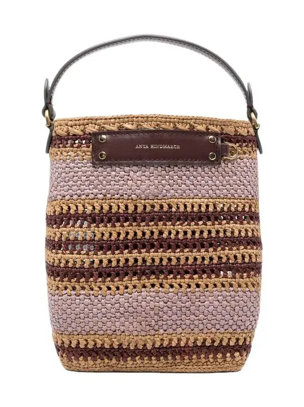 ANYA HINDMARCH Woven Raffia Bucket Bag With Horizontal Stripes - Purple