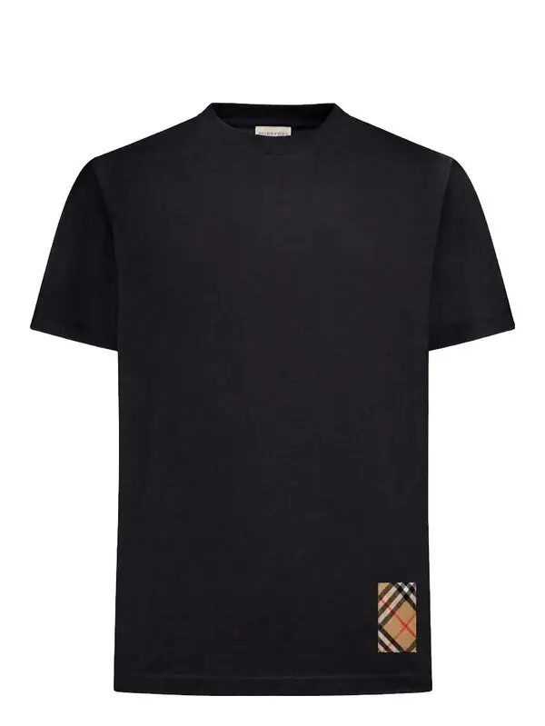 Burberry Cotton T-shirt With Check Applique - Black