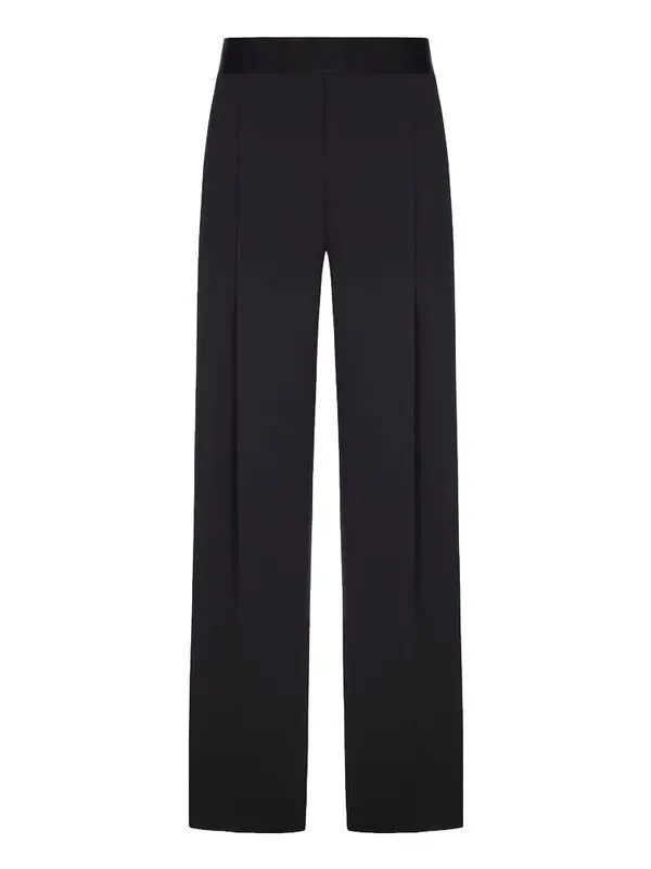 Giorgio Armani Palazzo Trousers In Compact Wool With Pleats - Black