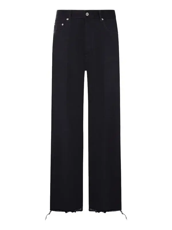 Rick Owens Wide Leg Jeans In Denim With Frayed Hem - Black