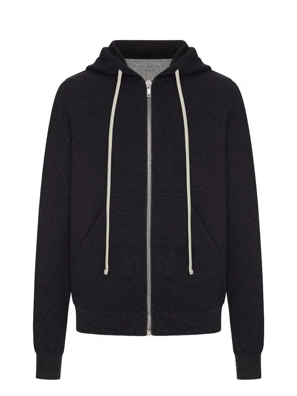 Rick Owens Zip-up Cotton Sweatshirt With Melange Hoodie - Black