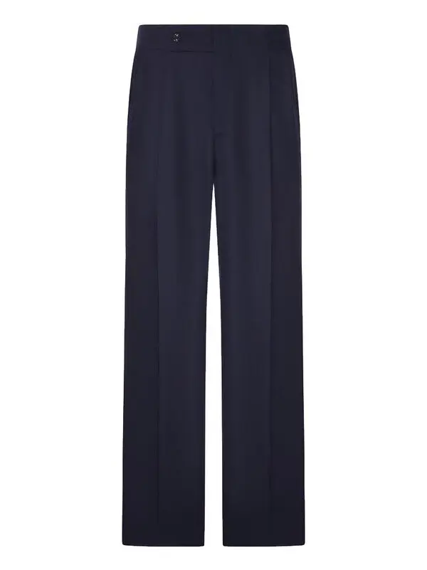 Giorgio Armani Oversized Virgin Wool Trousers With Front Pleats - Blue