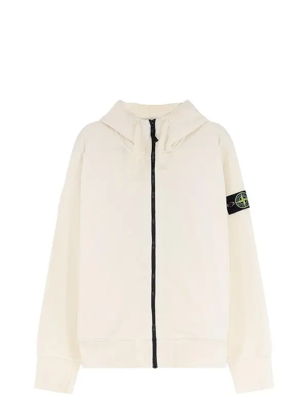 Stone Island Oversized Organic Cotton Hoodie With Zip Closure - Cream