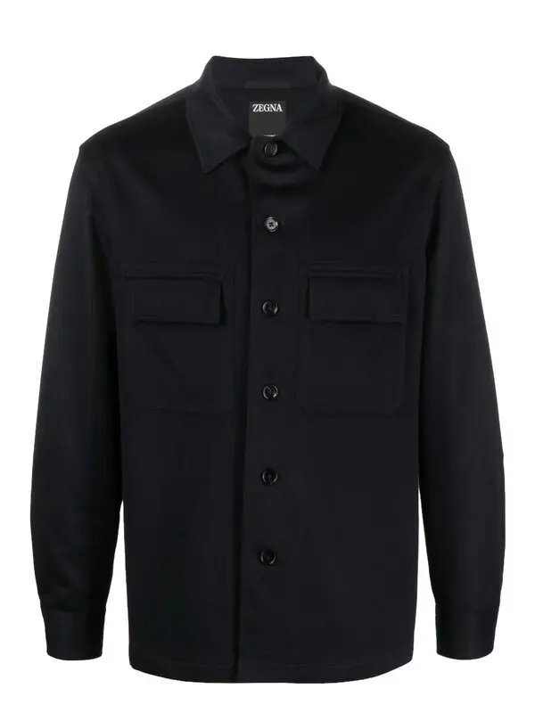 Zegna Navy Cashmere Shirt Jacket - Blue