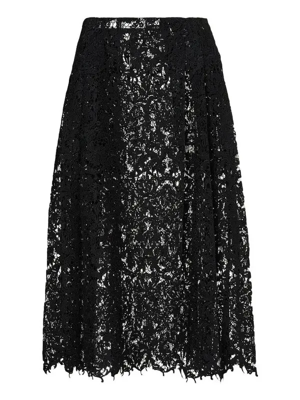 Fendi Macrame Lace A-line Midi Skirt - Black