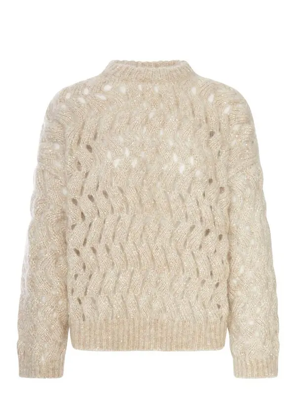 Brunello Cucinelli Dazzling Zigzag Cable" Sweater - Cream