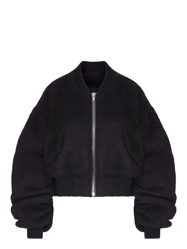 Rick Owens Cropped Alpaca Wool Bomber Jacket - Black