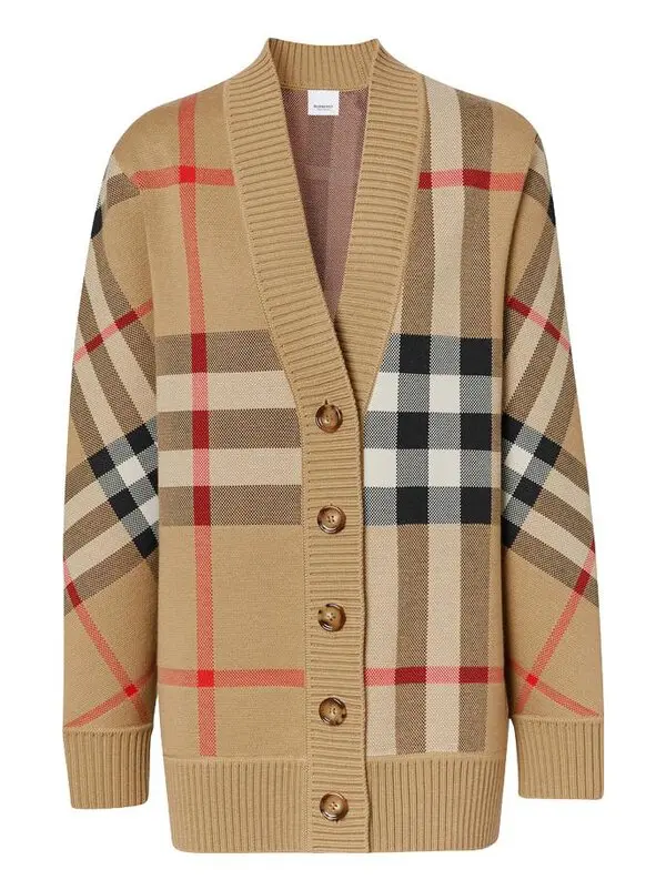 Burberry Check Wool Blend Cardigan - Cream