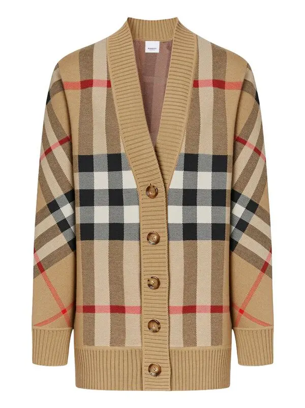 Burberry Check Wool Blend Cardigan - Cream
