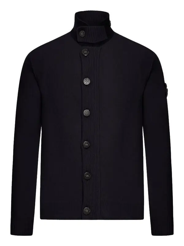 Stone Island Lambswool Sweater With Zip And Button Fastening - Black
