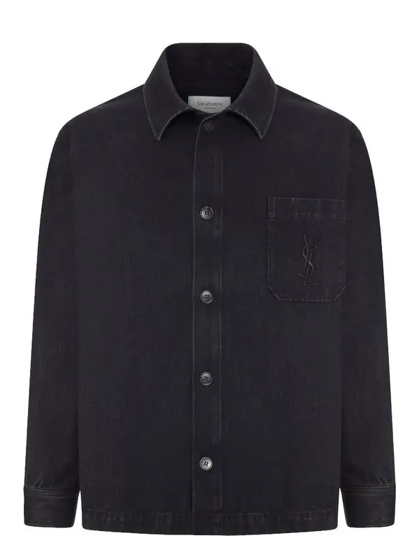 Saint Laurent Overshirt Cassandre In Denim Black Sand - Multicolor