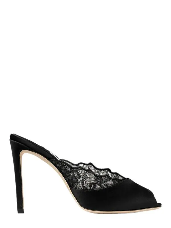 JIMMY CHOO Satin And Lace High Stiletto Heel Mules - Black