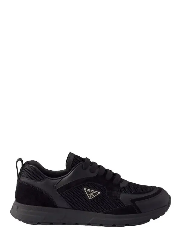 Prada Leather And Fabric Lace-up Sneakers - Black