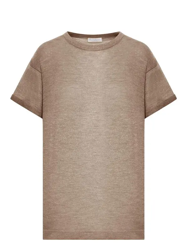 Brunello Cucinelli Lightweight Cashmere And Silk Sweater With Metallic Inserts - Multicolor
