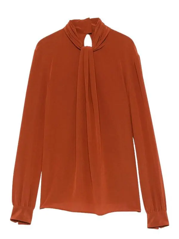 Saint Laurent Silk Long Sleeve Blouse - Orange