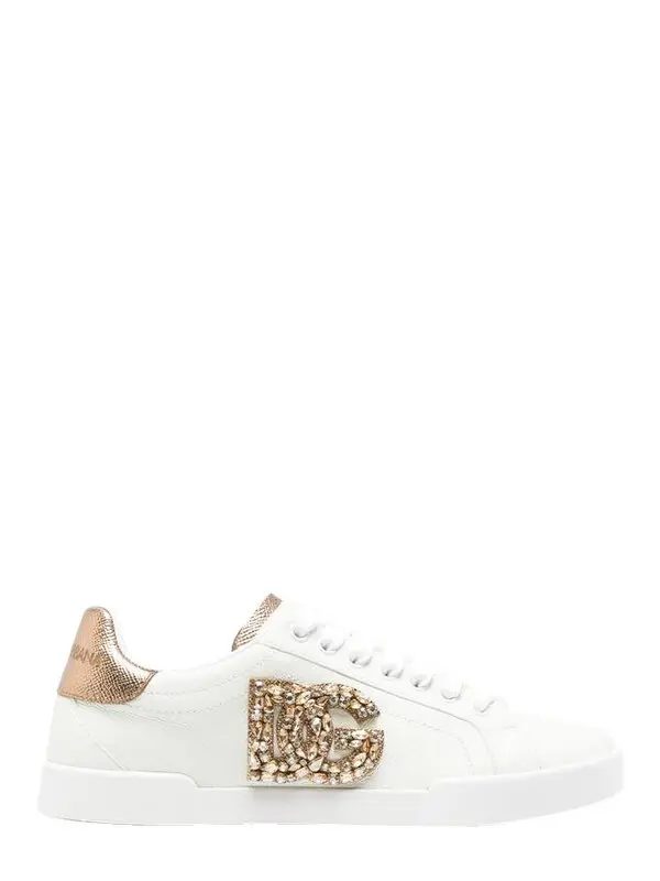 Dolce & Gabbana Embellished Calf Leather Sneakers - White