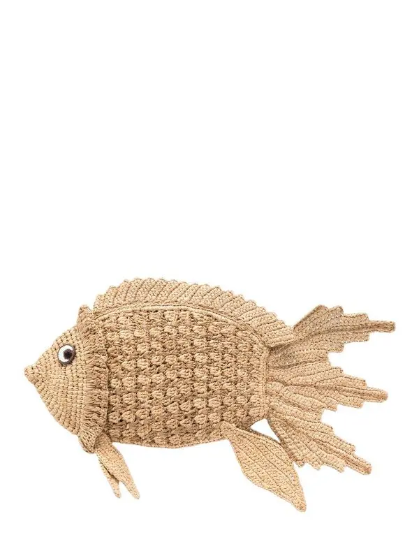 ANYA HINDMARCH Woven Raffia Fish Clutch - Cream