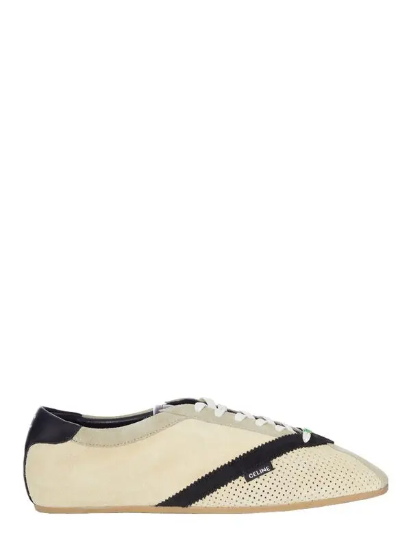 Celine Low Suede Sneakers With Perforated Toe - Cream